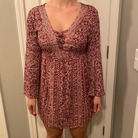 Dresses | Red Pattern Flowy Mini Dress | Poshmark